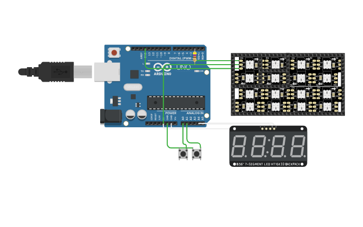 Circuit design fibonacci clock with neopixel - Tinkercad