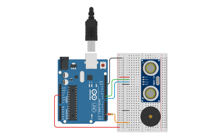 Circuit design Sensor Distancia | Tinkercad
