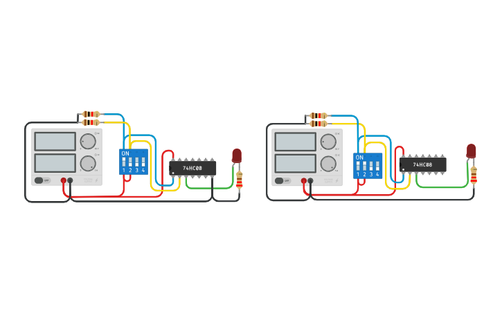Circuit design AND & NAND Gates [74HC08 & 74HC00] - Tinkercad
