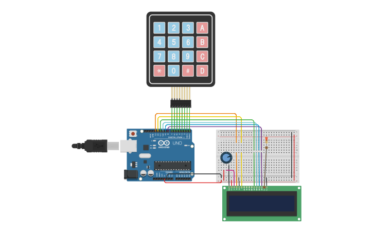 Circuit design Examen Final: Programacion -Sistema de Banco | Tinkercad Circuit design Examen Final: Programacion -Sistema de Banco | Tinkercad