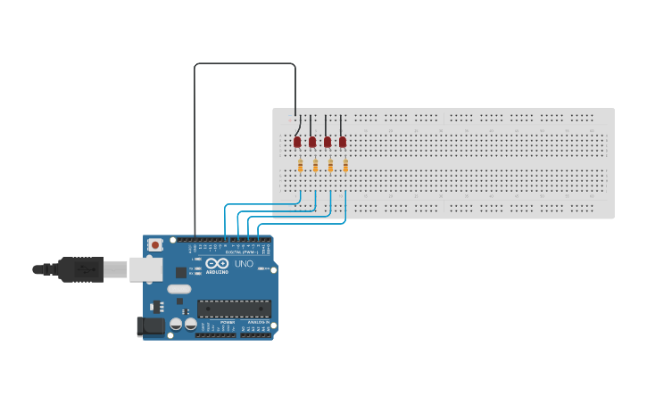 Circuit design secuenciador de luces con arduino uno PARTE 1 | Tinkercad