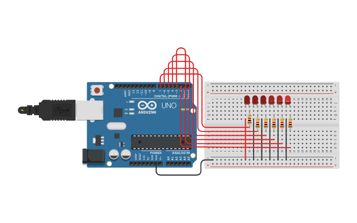 Circuit design Circuito de Luces LED vf | Tinkercad