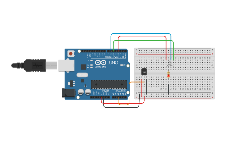Circuit design temperatura + led rgb | Tinkercad