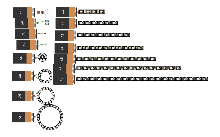 Circuit design All LED lights | Tinkercad