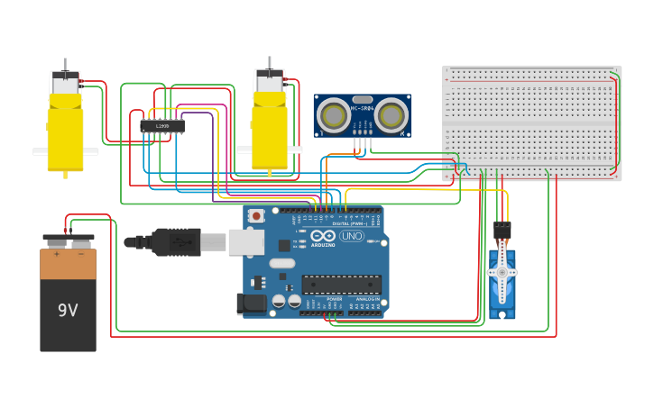 Circuit design PROTOTIPO DE UN ROBOT EVASOR DE OBSTACULOS ELECTIVA - Tinkercad