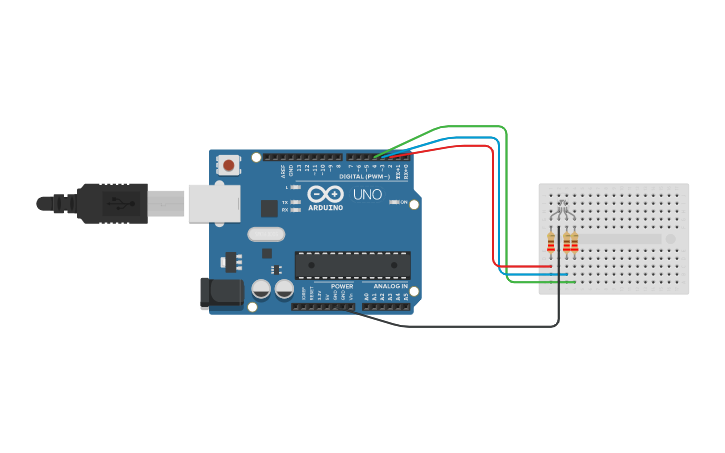 Circuit design RGB lights in arduino | Tinkercad