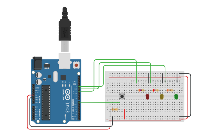 Circuit design Traffic Lights without pedestrians(walkers) | Tinkercad