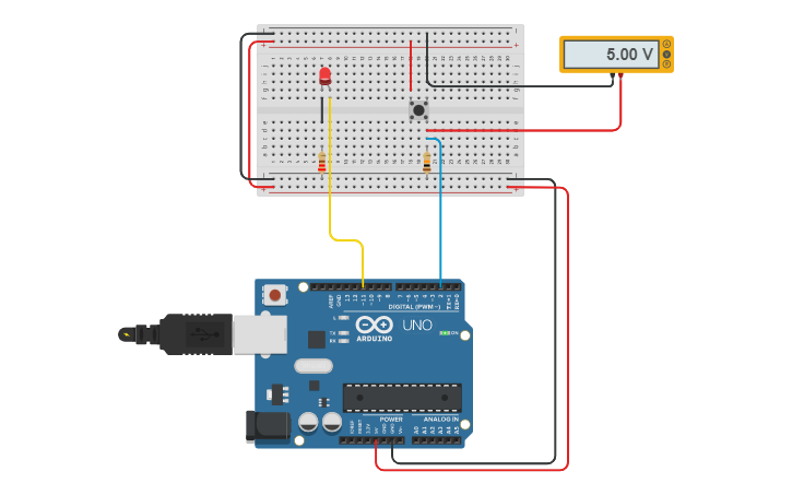 Circuit design Button Controled LED - Tinkercad