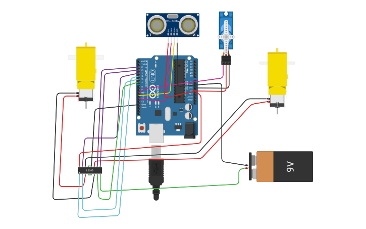Circuit design obstacle avoiding robot - Tinkercad