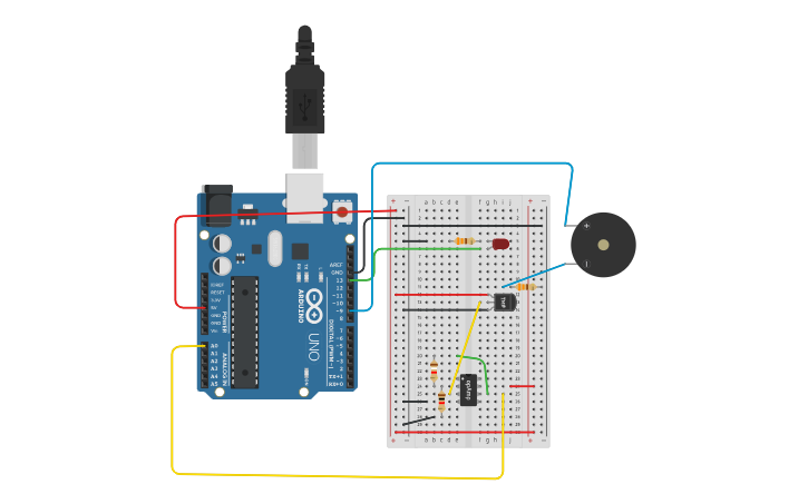 Circuit design temperature monitoring system with alarm - Tinkercad
