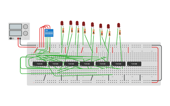 Circuit design 3 to 8 decoder - Tinkercad
