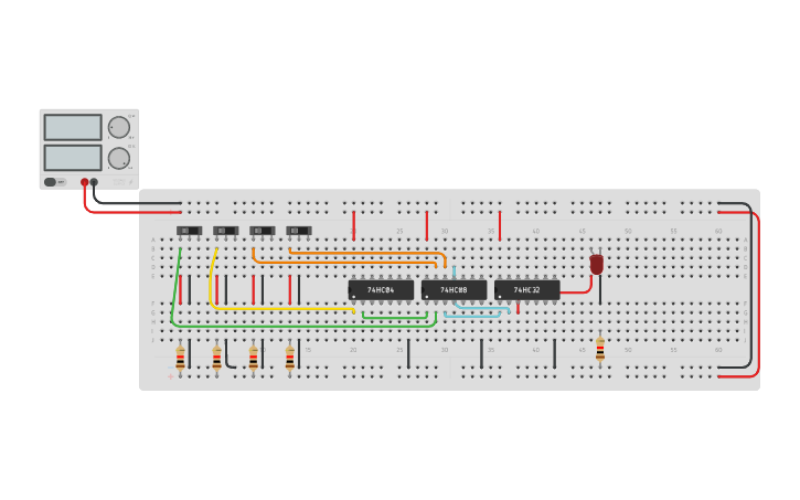 Circuit design Simplification of Boolean Expression - Circuit A - Tinkercad Circuit design Simplification of Boolean Expression - Circuit A - Tinkercad