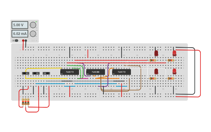 Circuit design Pecahan Biner 4 BIT | Tinkercad