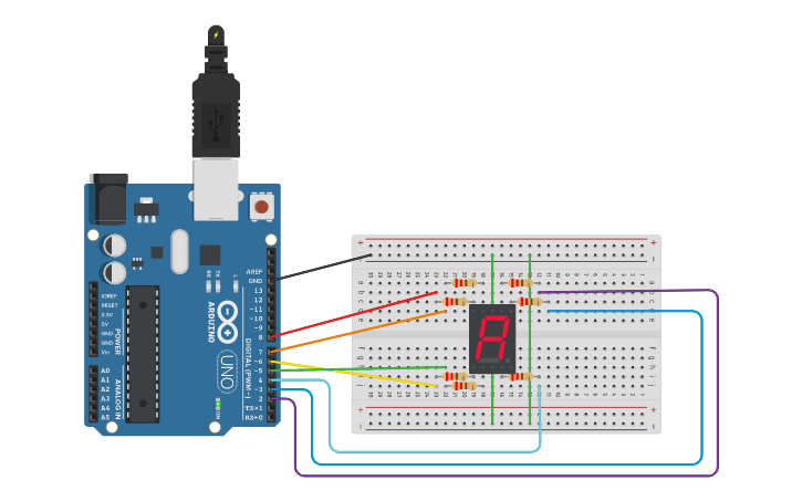 Circuit design Display de 7 segmentos 3 - Tinkercad