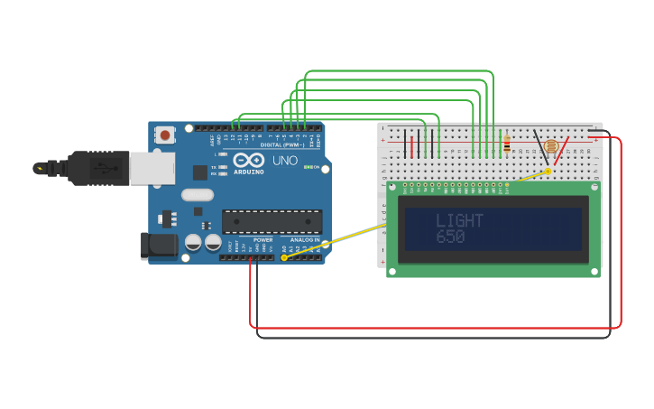 Circuit design LCD與光敏電阻 - Tinkercad