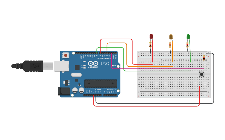 Circuit design Blinking Lights - Tinkercad