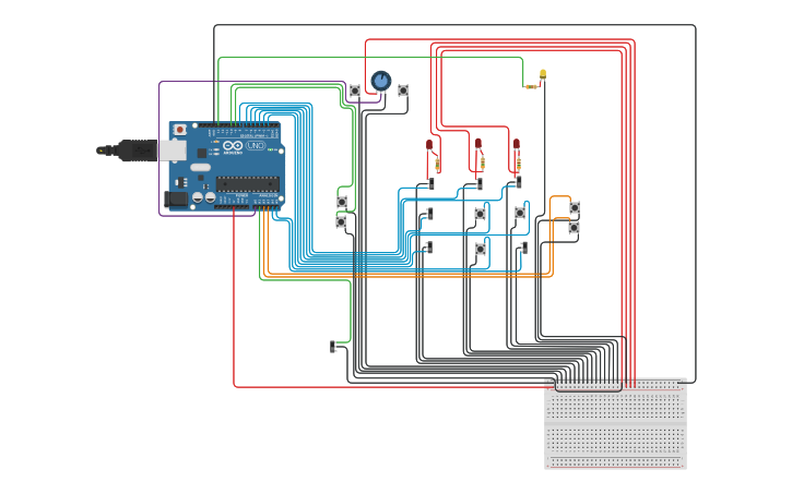 Circuit design Button box acting as gamepad - Tinkercad