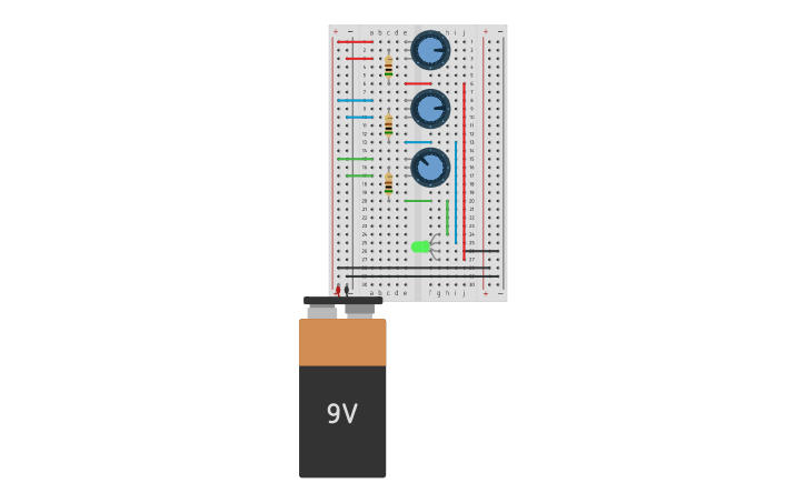 Circuit design RGB LED using potentiometer - Tinkercad