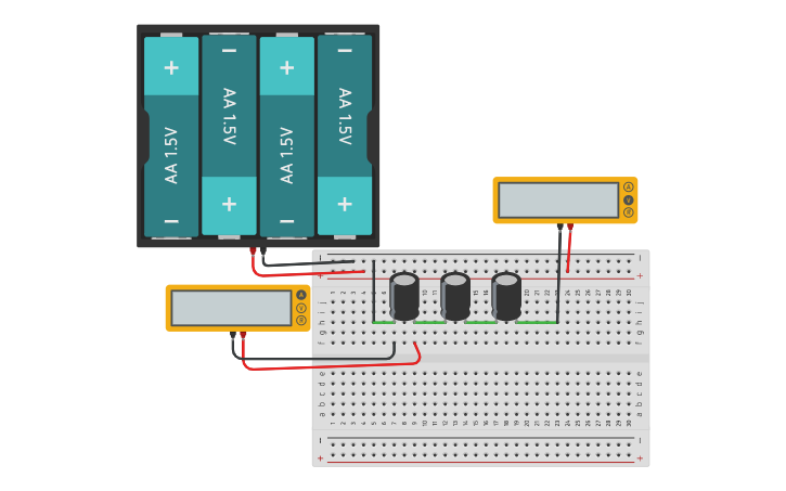 Circuit design Prak.ED3-Kapasitor Seri | Tinkercad