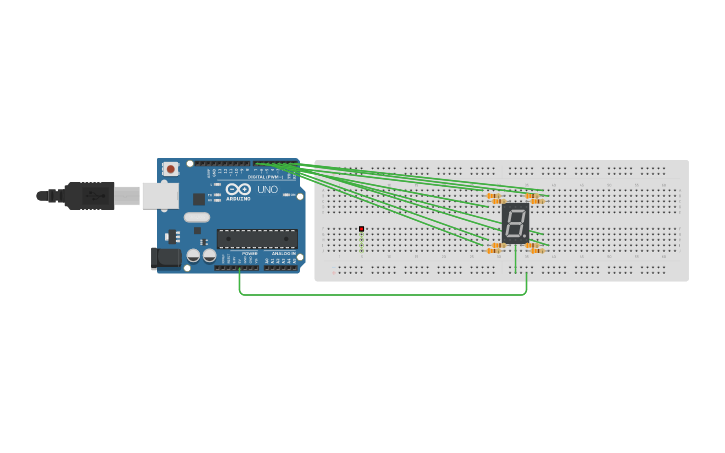 Circuit design display de anodo comun - Tinkercad