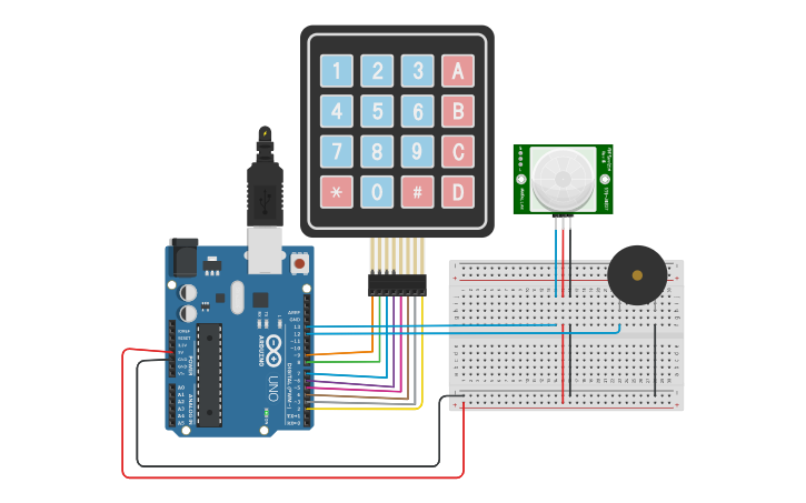 Circuit design sistema de seguridad con código de ingreso | Tinkercad