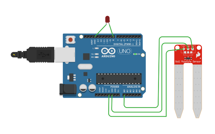Circuit design soil moisture - Tinkercad
