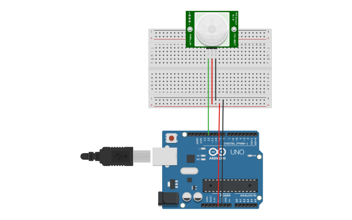 Circuit Design Пироэлектрический ИК датчик движения Tinkercad