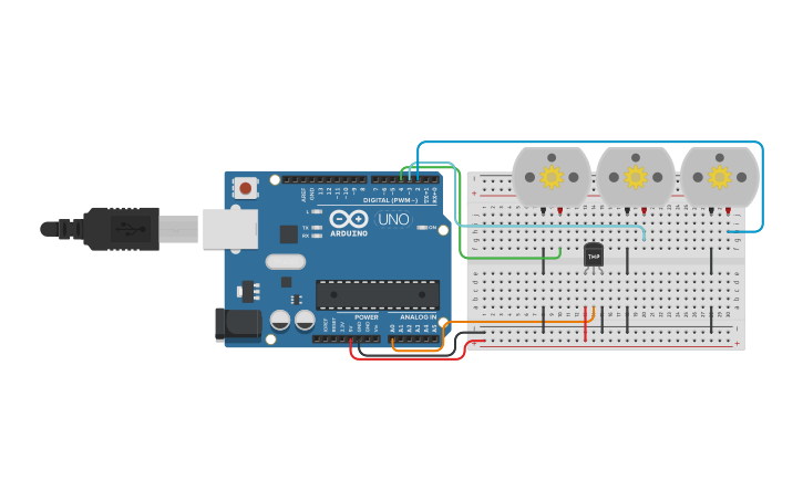 Circuit design Temperature Sensor and DC motor - Tinkercad