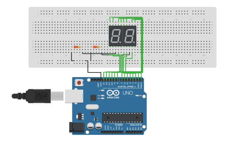 Circuit design 2-digit 7 segment - Tinkercad