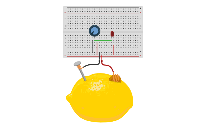 Circuit Design Dimming Led Using Pot And Lemon Battery Tinkercad