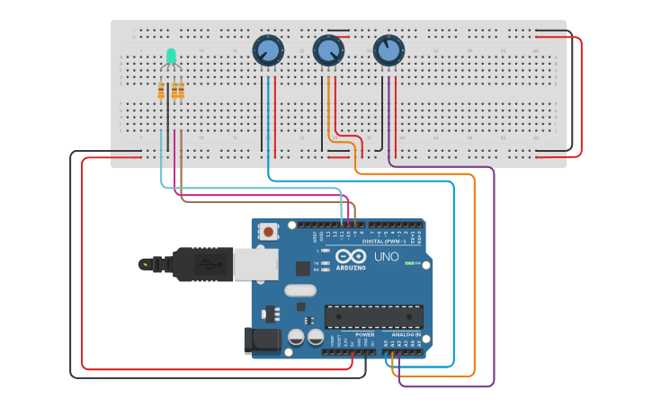 Circuit design LED RGB (255,255,255) - Tinkercad