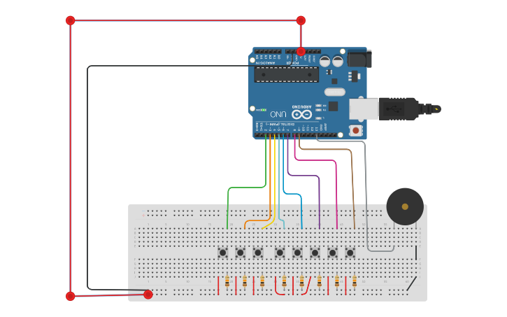 Circuit design Arduino Piano With Buzzer - Tinkercad