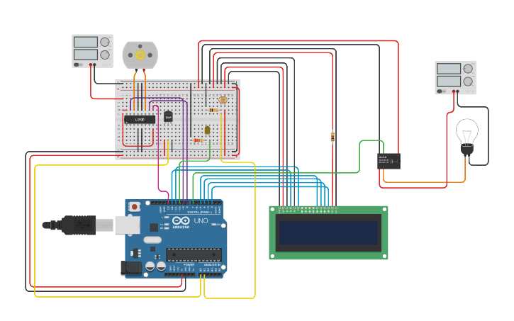 Circuit Design Temperature And Light Control Fan And Bulb Tinkercad