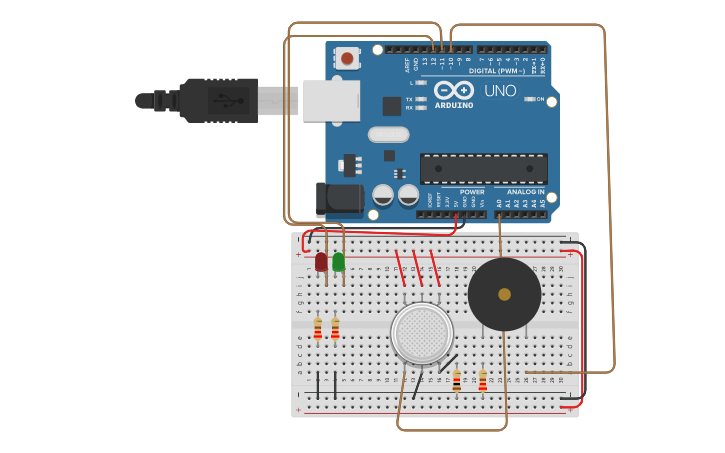 Circuit design Gas Detection | Tinkercad