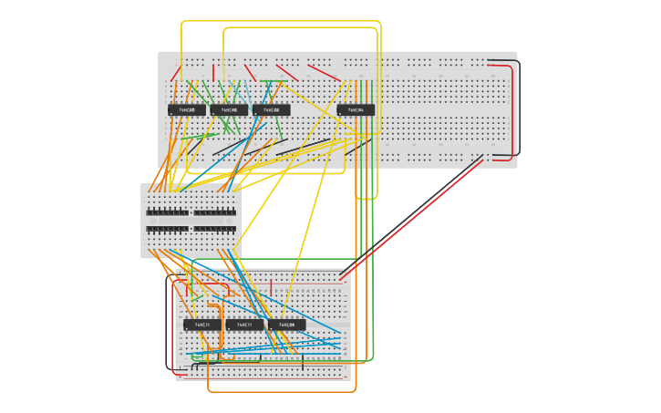 Circuit design 4:1 mux + 1:4 demux + 2:1 mux + 1:2 demux - Tinkercad