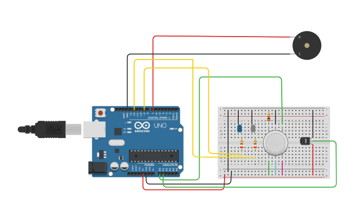 Circuit design Pendeteksi kebakaran dengan sensor asap - Tinkercad Circuit design Pendeteksi kebakaran dengan sensor asap - Tinkercad