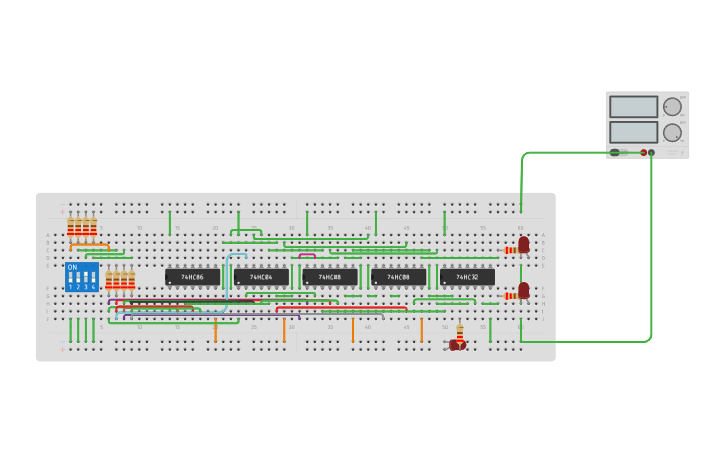 Circuit design Dos bits - Tinkercad