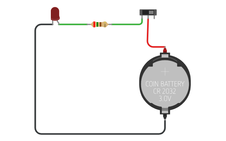 Circuit design Simple LED turn ON with switch - Tinkercad