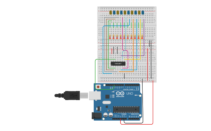 Circuit design 1.16.1.74HC4017 ff kullanımı | Tinkercad