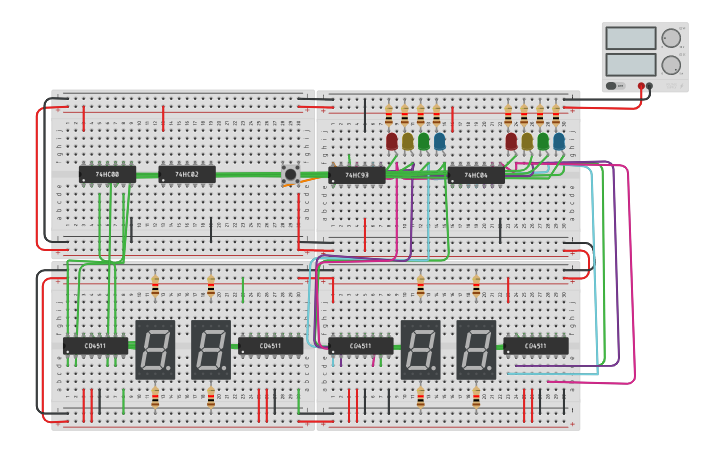Circuit design 74hc93+74hc04 | Tinkercad