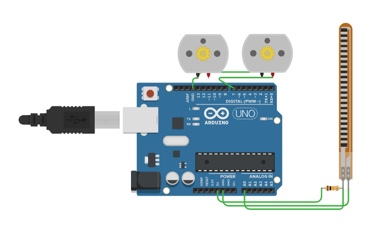 Circuit design flex sensor with Arduino - Tinkercad
