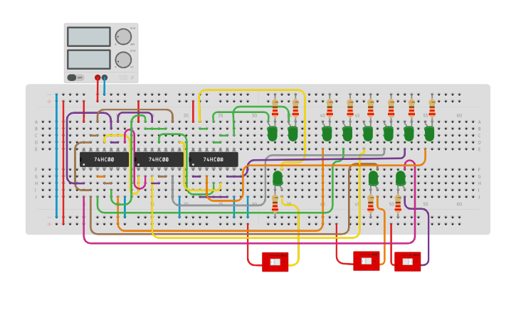 Circuit design Logic gates with 74HC00 - Tinkercad