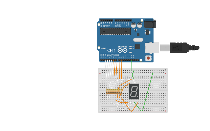 Circuit design 7 Segment LED Hardwire Breadboard - Tinkercad
