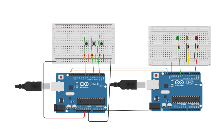 Circuit Design I2c 2 Arduino With 3 Led Tinkercad