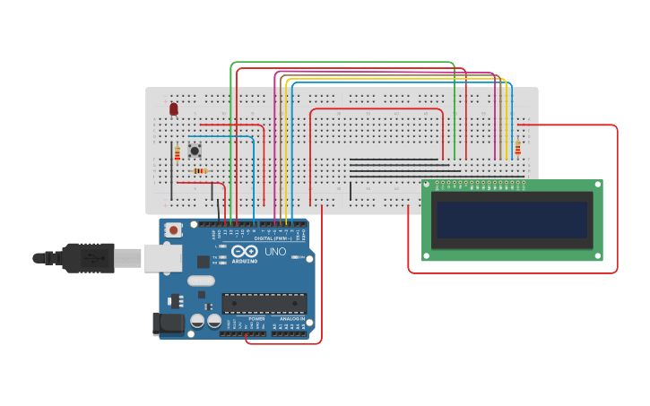 Circuit design lcd_button_led - Tinkercad