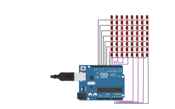 Circuit design 8x8 LED Matrix - More letters - Tinkercad