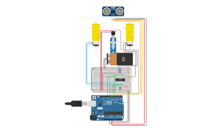 Circuit design Auto obstacle robot v1.0 - Tinkercad