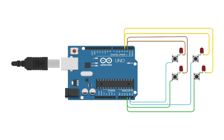 Circuit design Push Button Matrix 2x2 - Tinkercad