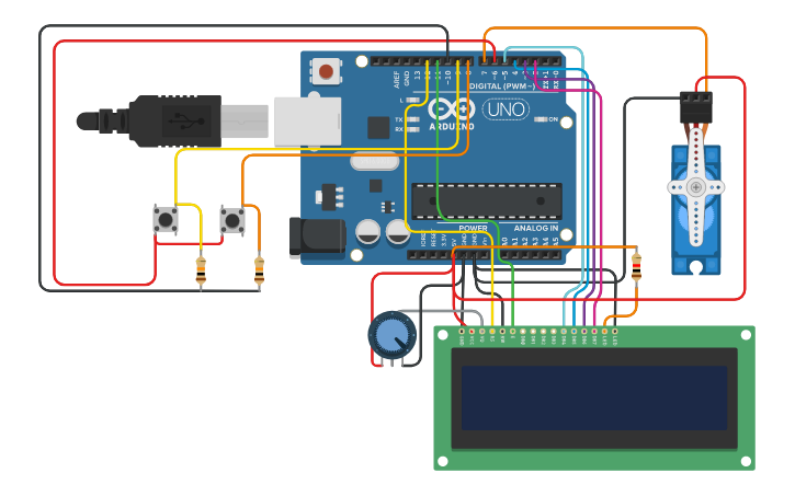 Circuit design Estacionamento Arduino | Tinkercad