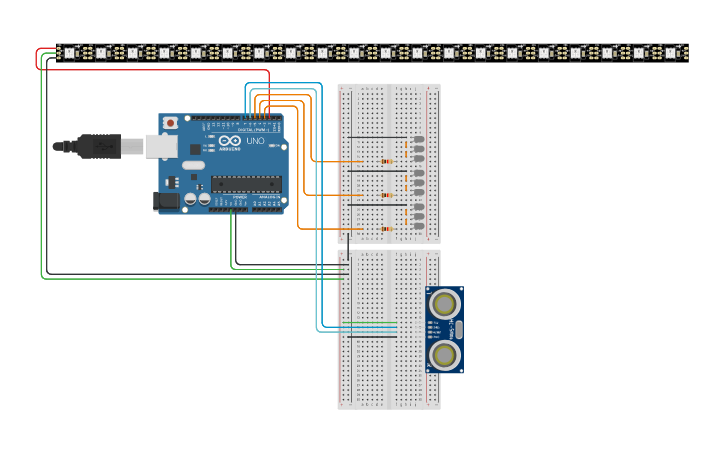 Circuit design Lightning simulation with distance sensor - Tinkercad